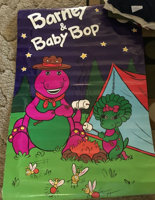 1993 BARNEY BABY BOP 1993 Camping Poster 22x34 1/2 Purple Dinosaur Vint ...