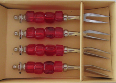 Red acrylic beaded handles cocktail appetizer forks - set of 4 - New ...