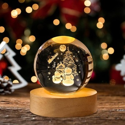 Snowmen LED Crystal Night Light Glowing Ball Decor Table Lamp Home Kids ...