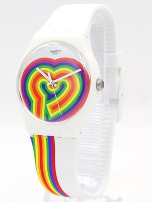 New Swiss Swatch Originals BEATING LOVE White Rainbow Heart Watch 41mm ...
