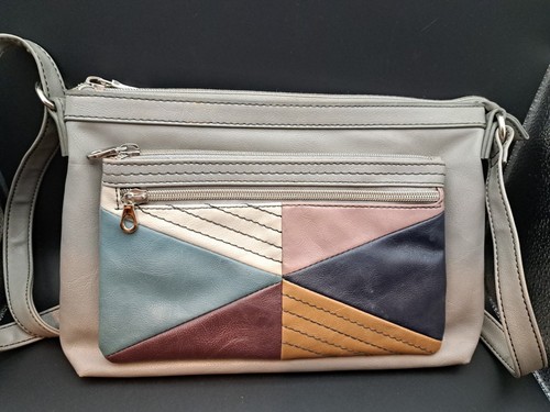 Vintage Relic Cross Body 80s Gray Red Blue Faux Leather Patchwork Purse ...