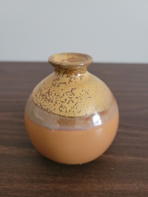 Vintage Ceramic Weed Pot Vase small golden drip glaze | eBay