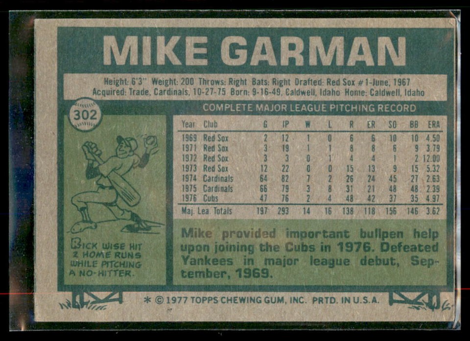 1977 Topps Mike Garman #302 Chicago Cubs | eBay