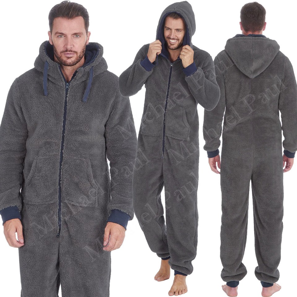 Mens Fluffy Fleece All In One 1Onesie Hooded Loungewear Onezee ...