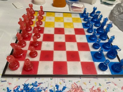 Magnetic Hand made chess set red/blue/yellow | eBay