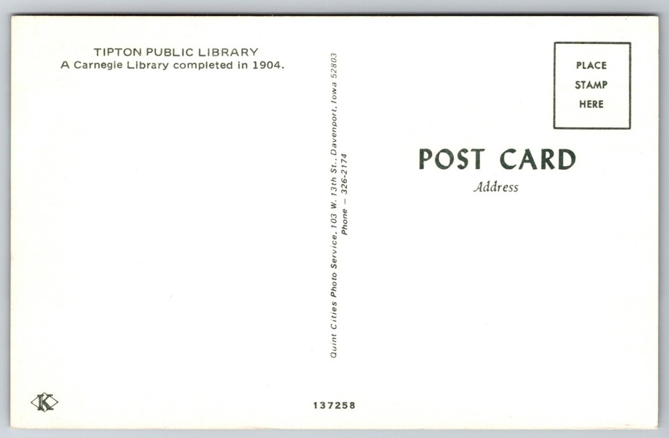 Tipton Public Library - A Carnegie Library - Tipton Iowa - Postcard ...