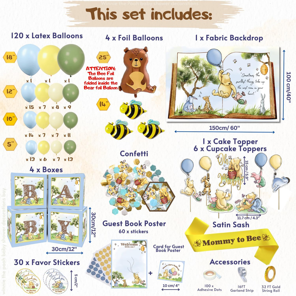 269 Pieces Winnie the Pooh Baby Shower Decorations Kit, All-in-1 ...