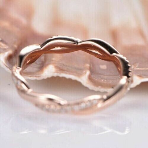 Round Cut Simulated Diamond Stunning Criss Cross Band Ring 14k Rose Gold Plated | eBay