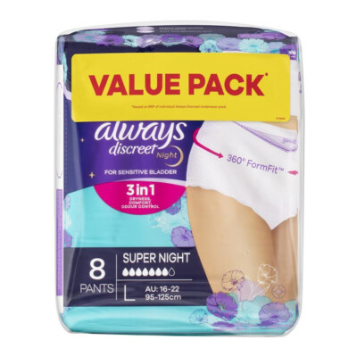 16pc Always Discreet Disposable Underwear Pants Large Night Sensitive ...