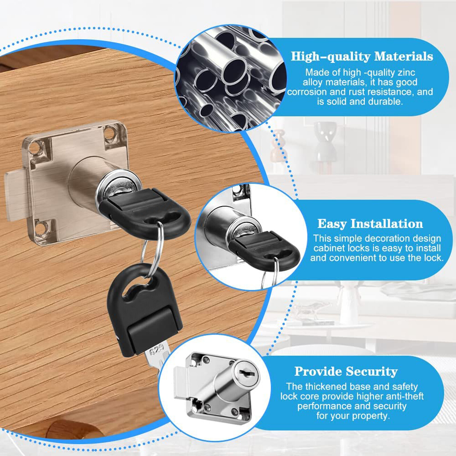 4X Furniture Lock Zinc Alloy Cam Security Lock Keyed Alike Cupboard ...