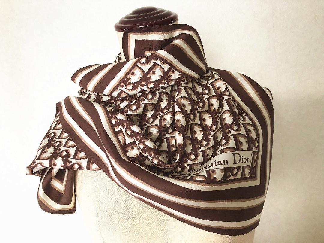 Christian Dior Trotter Silk Scarf Brown Monogram Print Large Christian Dior Trotter Silk Scarf Brown Monogram Print Large