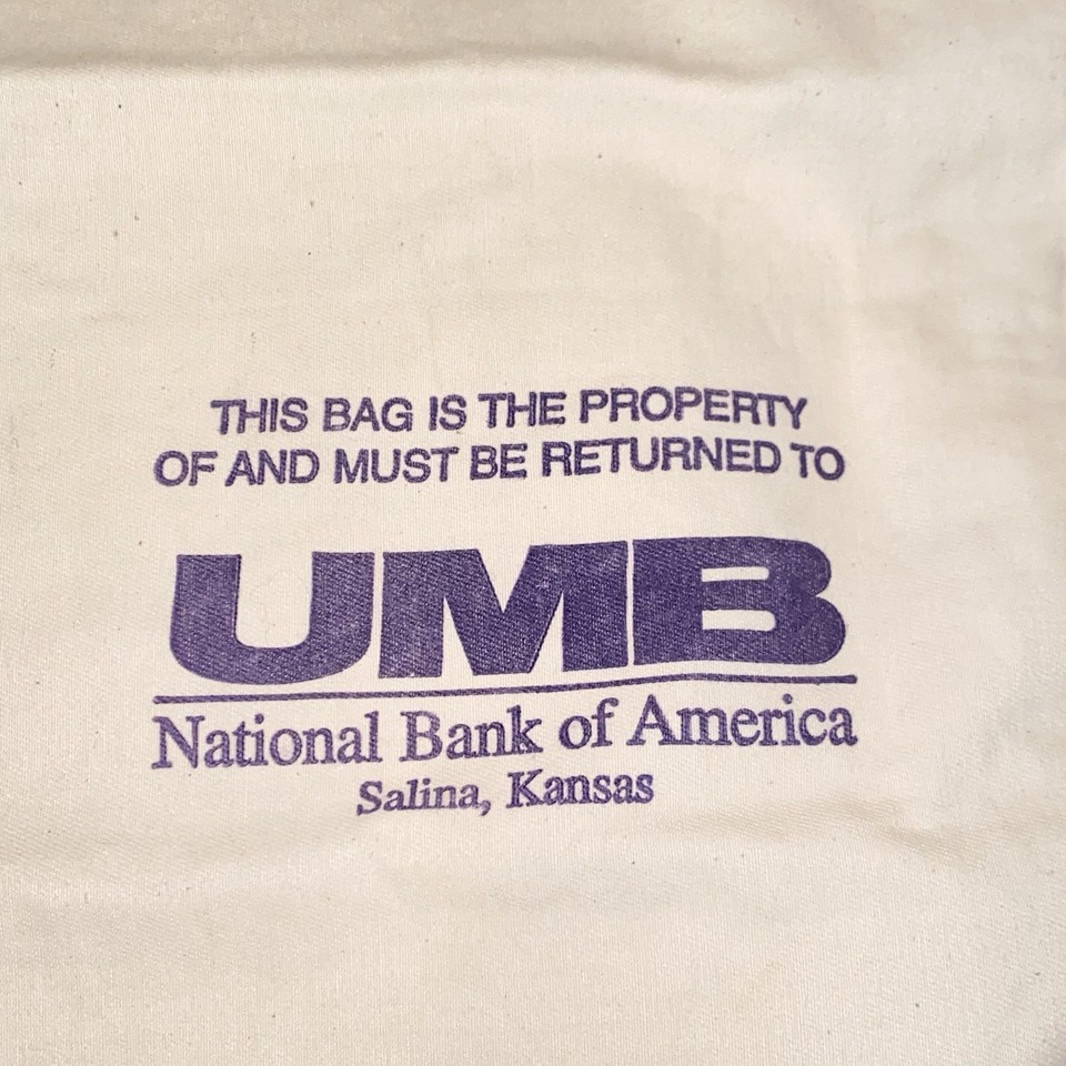 Vintage UMB National Bank of America Salina Kansas Extra Large Cloth Money Bag | eBay