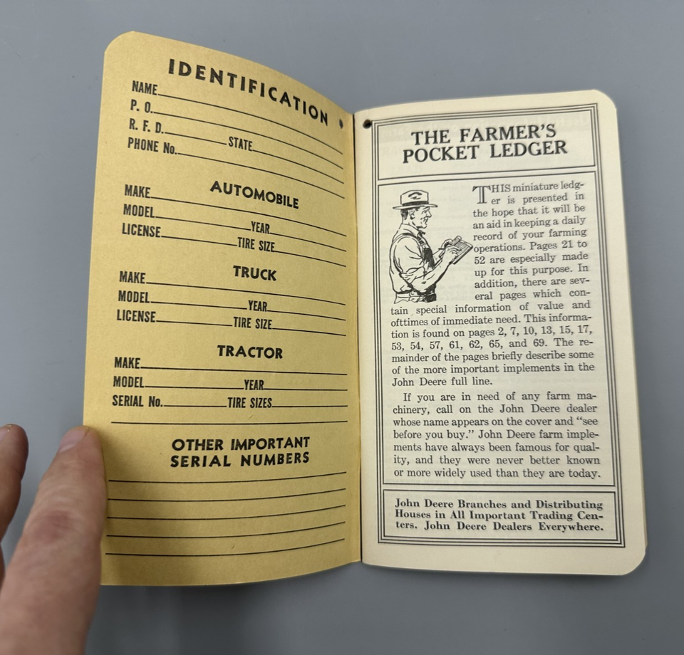 1952 1953 JOHN DEERE Farm Advertising POCKET LEDGER Tractor ROGERS ...