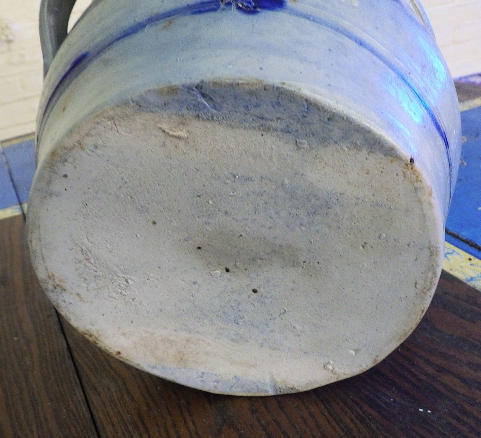 Antique 1800s Salt Glazed Grey Stoneware Cobalt Crock 2 Handles -Marked ...