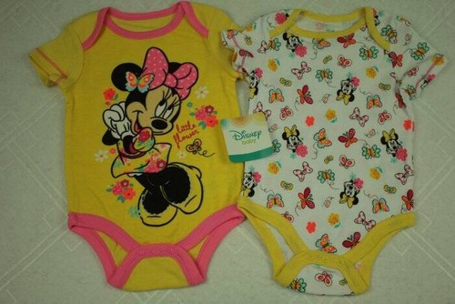 2 New Baby Girls Disney Minnie Mouse Bodysuits Outfit One Piece 0 - 3 ...