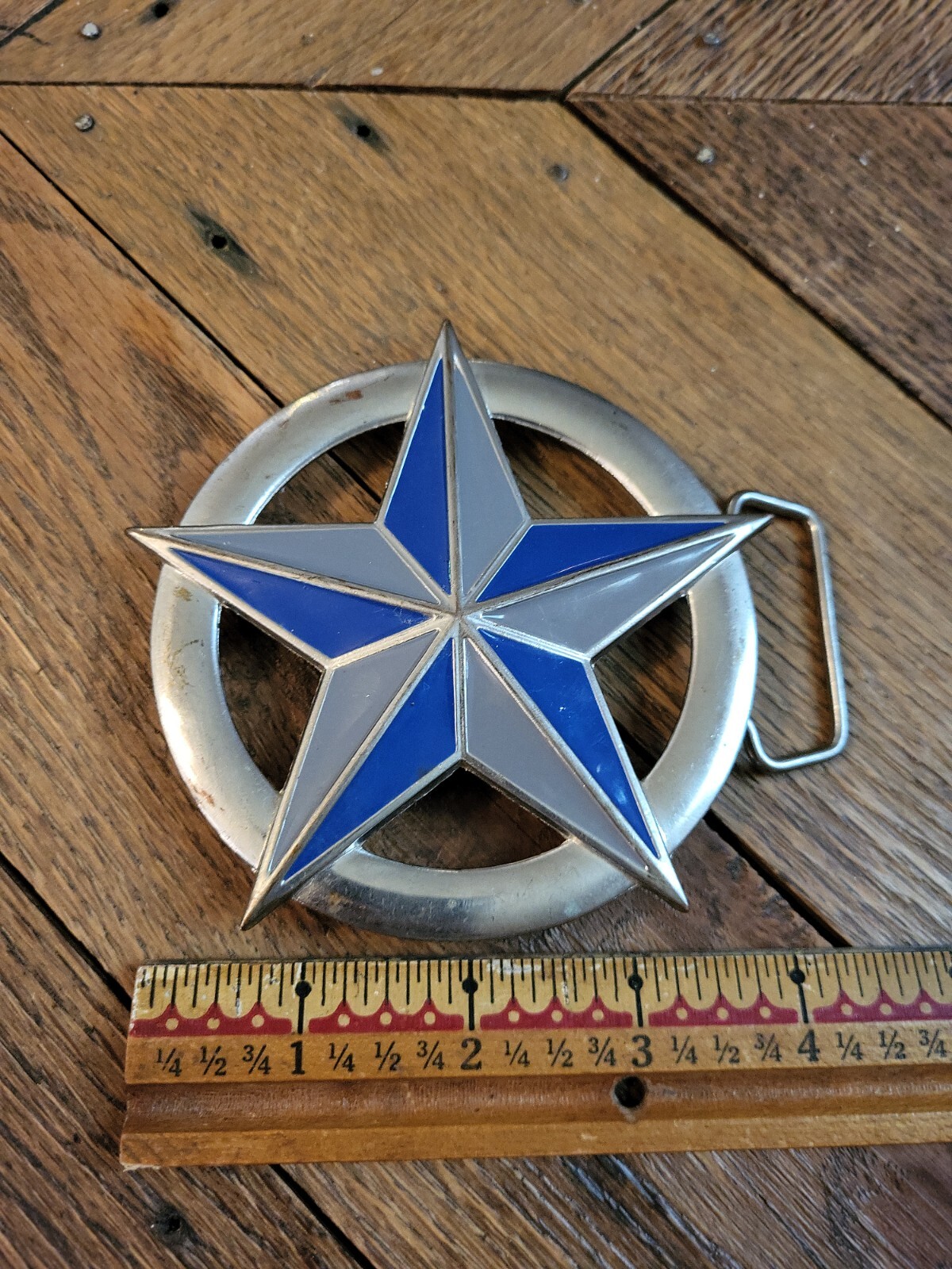Large Belt Buckle Star Enamel Blue & Silver Looks lik… - Gem