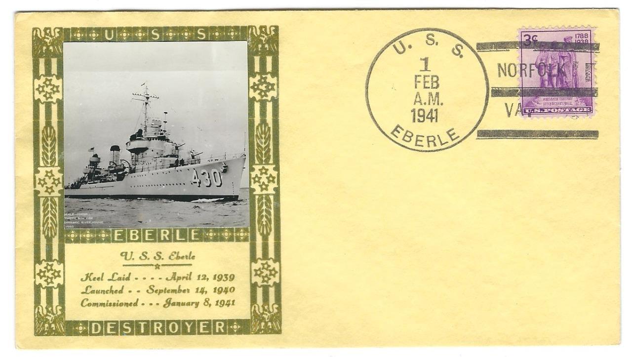 1941 USS Eberle Ship Cover - Louis Weigand Photo - Naval Destroyer DD ...