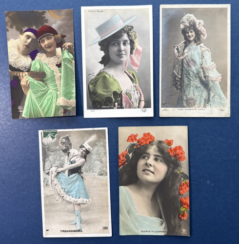 5 Ladies Greetings Antique Postcards. French & European Actors. 1907 ...
