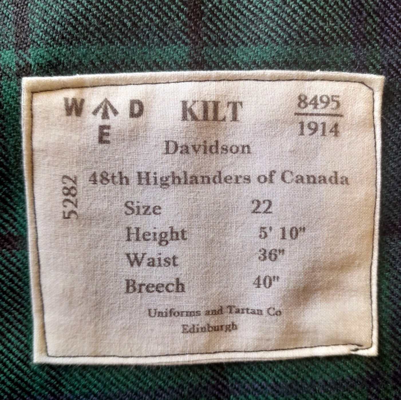 WW1 WW2 48th Highlanders of Canada custom made heavy wool kilt Davidson ...