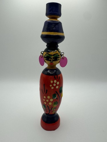 Vintage Middle Eastern Hand Painted Wooden Figurine 10” Spindle Doll | eBay