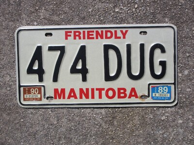 Manitoba Canada Friendly License Plate 474 DUG 1990 1989 | eBay