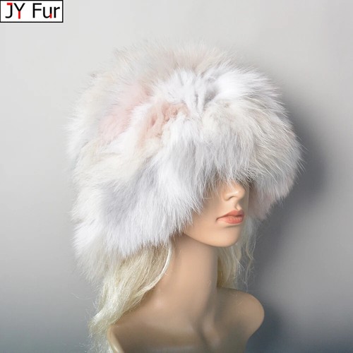 Real Genuine Fox Farm Fur Hats Women Beanies Solid Caps Lady Emo Bling ...