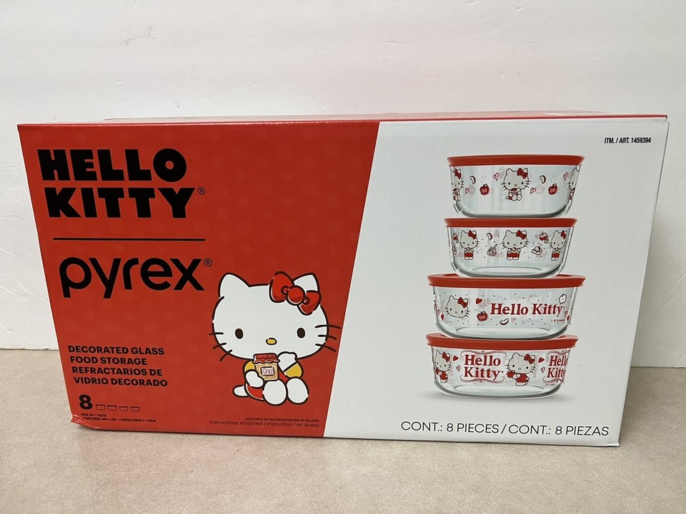 Pyrex - Hello Kitty - Glass Food Storage Container Set - Brand new - 8 ...