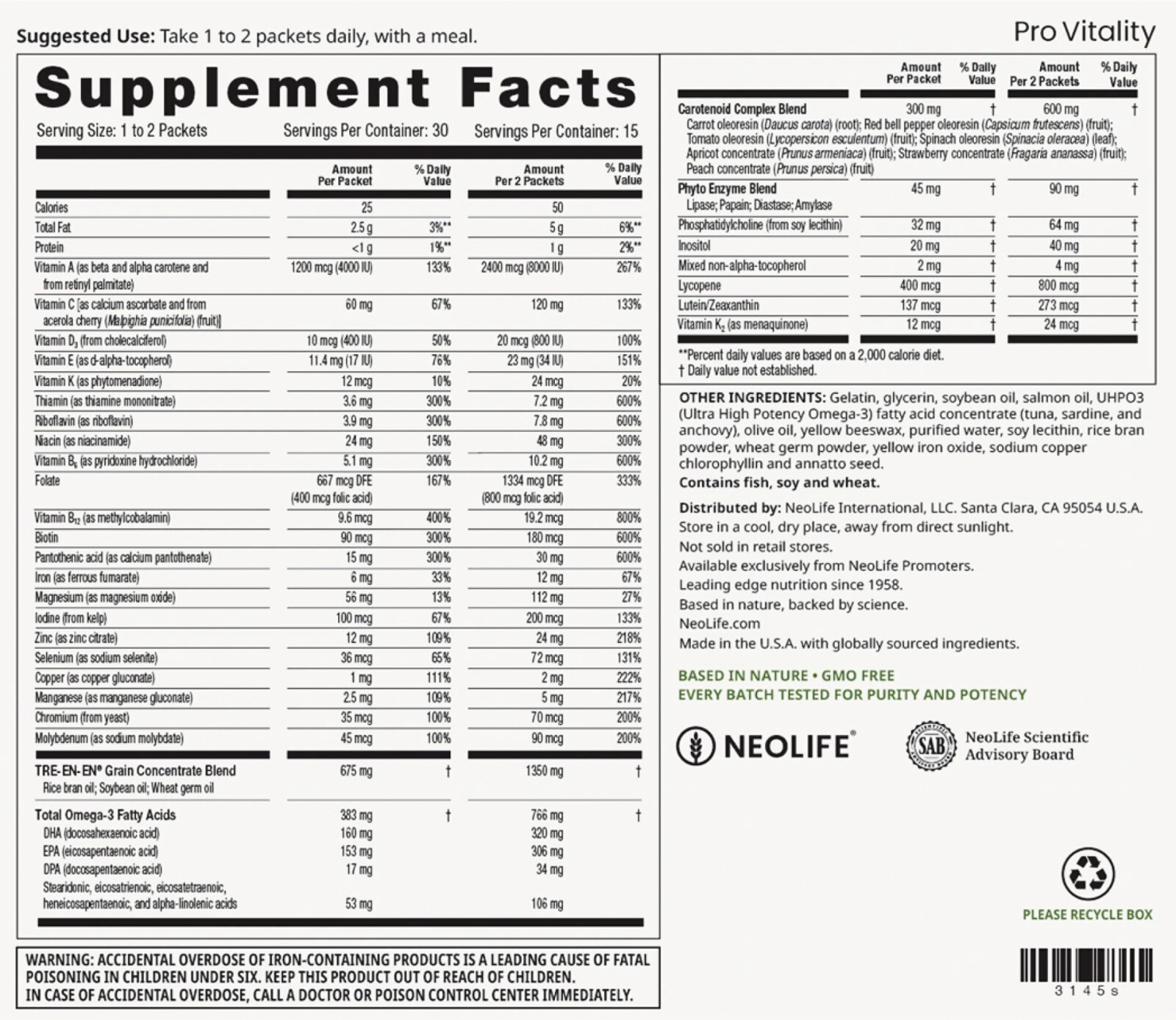 NeoLife PRO-VITALITY Daily Whole Food Supplement | PROVITALITY, EXP 05/26 | eBay