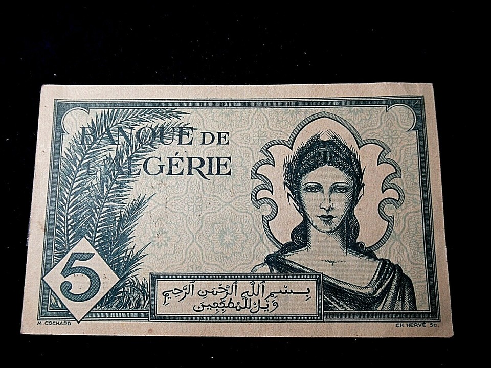 1942 Algérie UNC 5 Francs Billet De Banque WWII / 11-16-42 | eBay