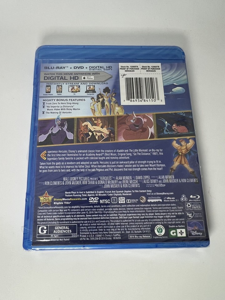 Hercules (Blu-ray + DVD + Digital HD Copy, 1997) New Sealed ...