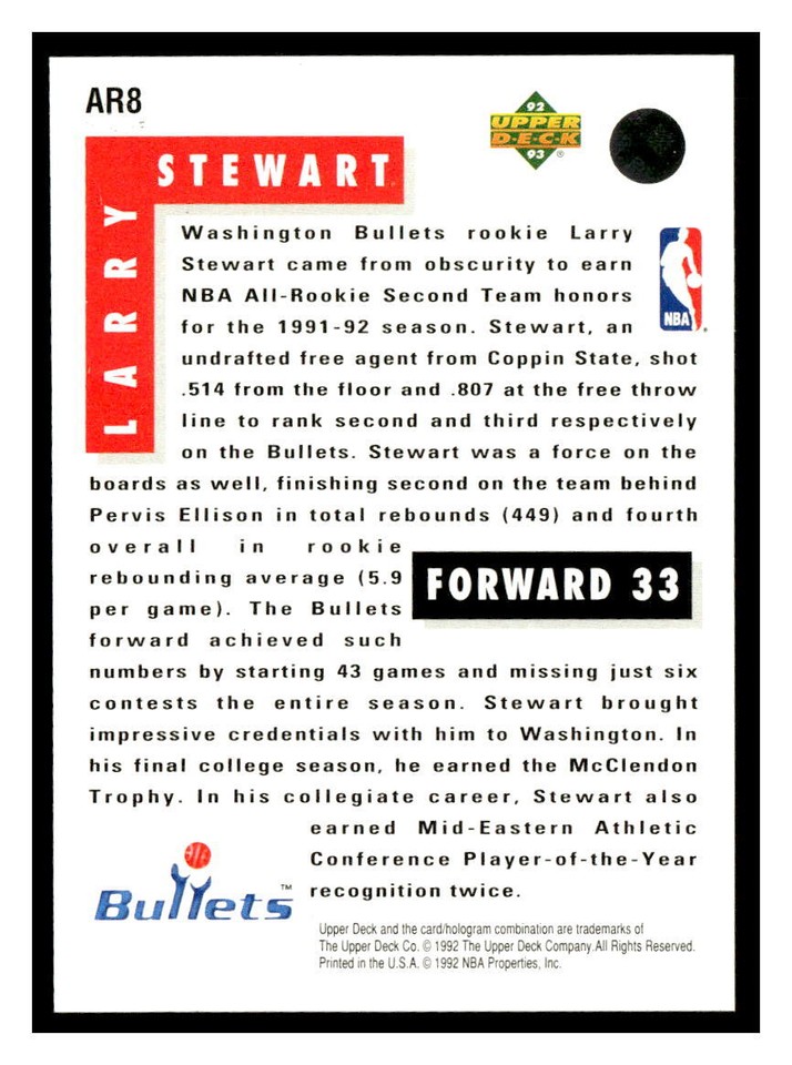 Larry Stewart 1992 Upper Deck AR8 All-Rookie Team | eBay