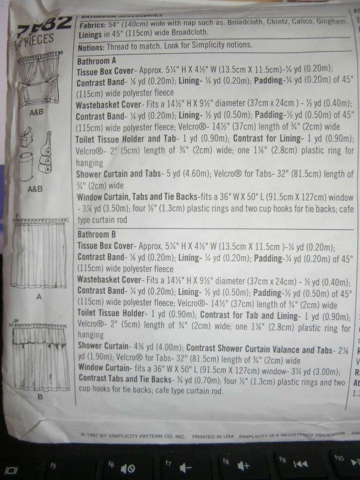 Simplicity Sewing Pattern 7582 Bathroom Accessories Curtains | eBay