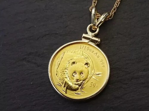 Chinese Panda Coin Pendant With Free Chain Without Stone 14k Yellow ...