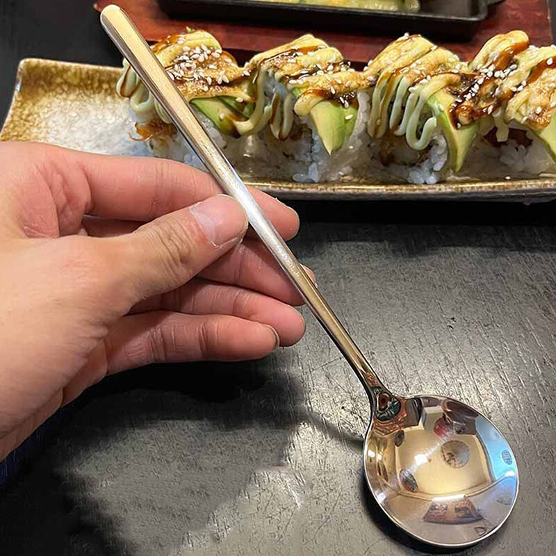 Stainless Steel Big Head Round Spoon Net Red Golden Dinner Long Handle ...