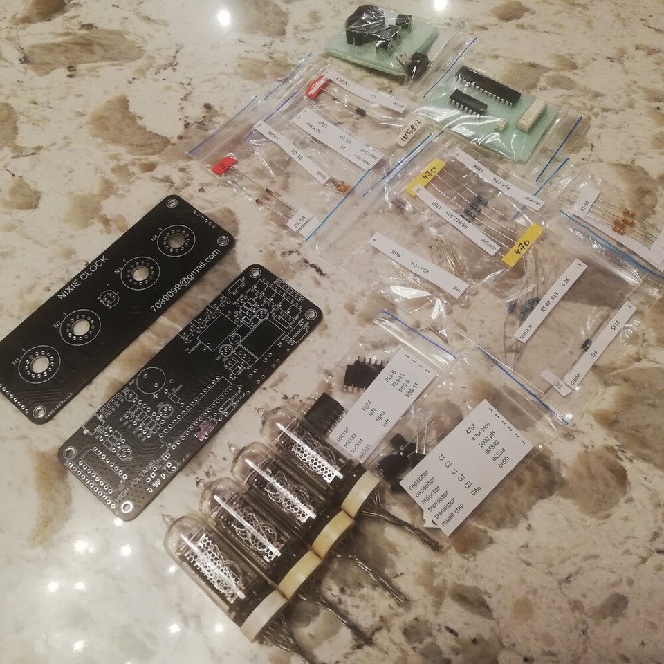 DIY KIT with NEW tubes Nixie Clock 4x IN-14+IN3 RGB Backlight Alarm ...