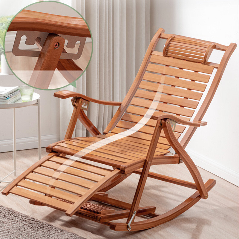 Natural Bamboo Sun Lounge Patio Pool Lounger Rocking Swing Chair Sunbed ...