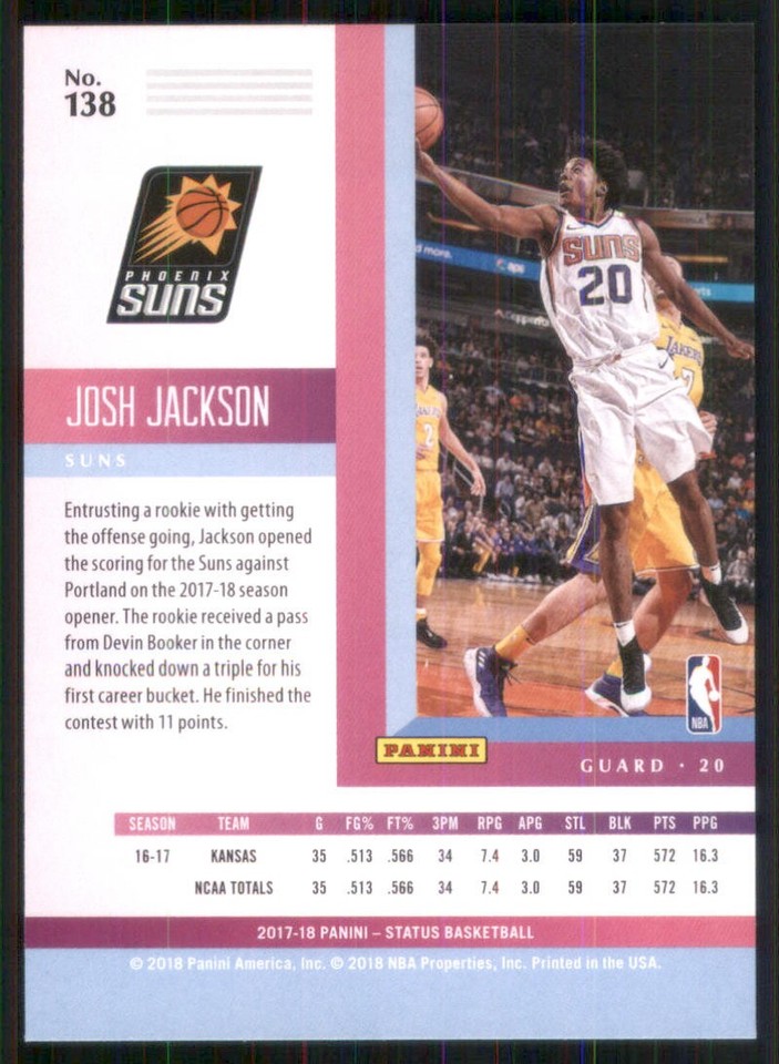 2017-18 Panini Status #138 Josh Jackson Phoenix Suns 51746 | eBay