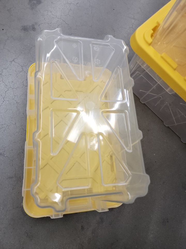 3 Pack 6.5 quart HDX storage Container clear Though totes with yellow ...