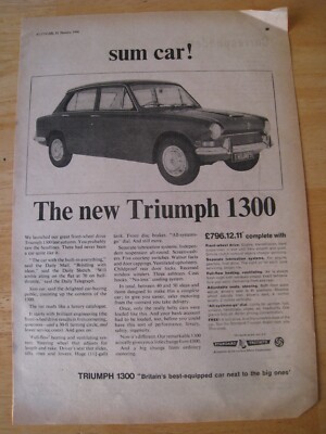 TRIUMPH 1300 CAR FRONT-WHEEL DRIVE STANDARD TRIUMPH 1966 ADVERT A4 FILE ...