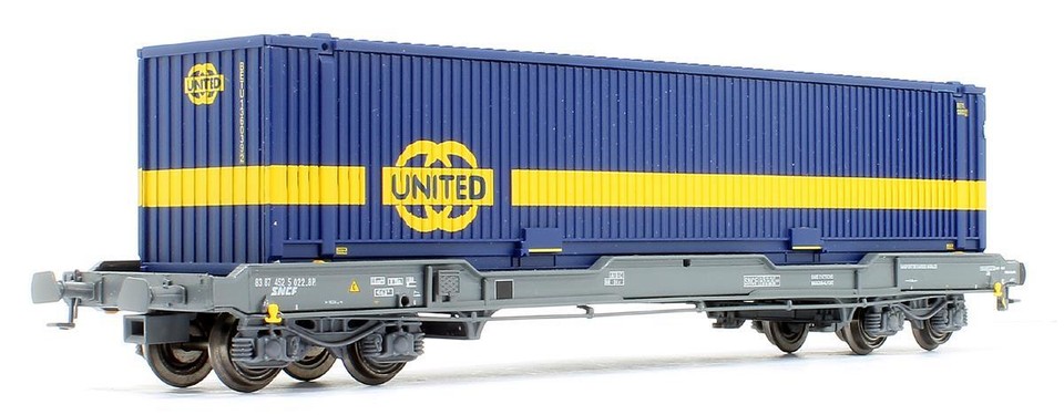 LS MODELS 'HO' 30141 SNCF CONTAINER WAGON WITH 'UNITED' BLUE/YELLOW ...