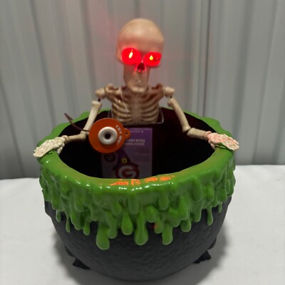 Animated 11" Talking Skeleton in Cauldron Candy Bowl - Gemmy Halloween ...