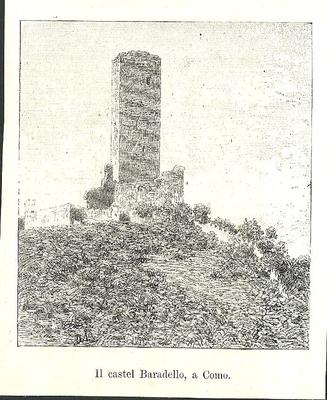 Stampa antica COMO Castel Baradello Lago di Como 1886 Old antique print ...