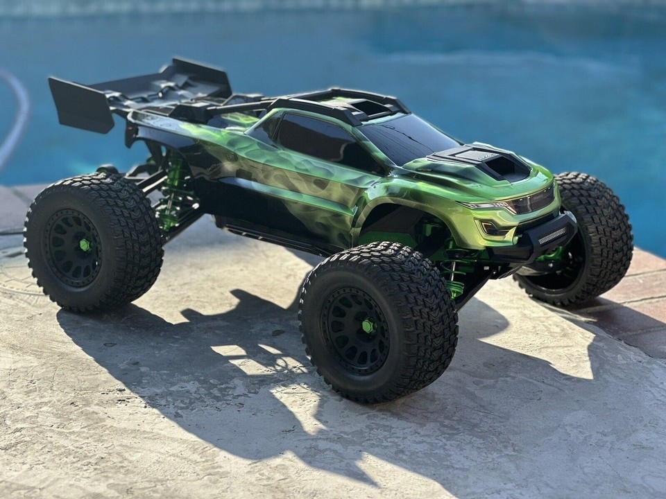 CUSTOM PAINTED RC BODY, TRAXXAS XRT BODY, CANDY CHROME GREEN FLAMES ...