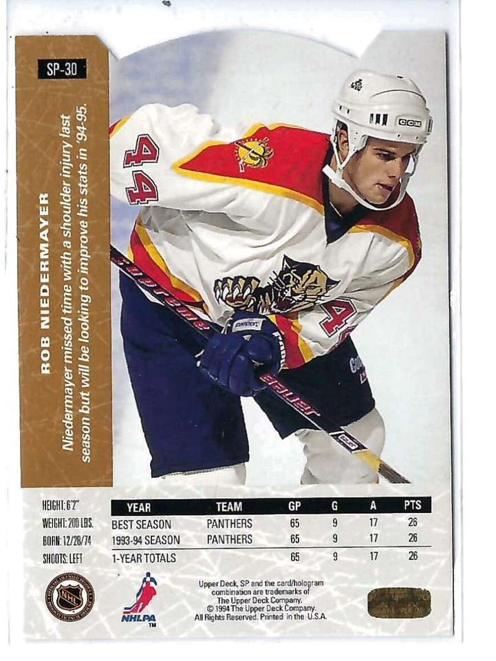 1994-95 Upper Deck SP Die-Cut Rob Niedermayer - Florida Panthers | eBay