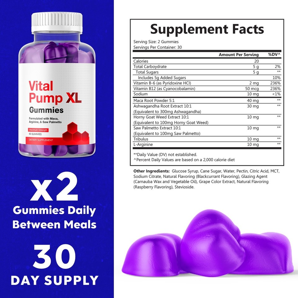 Vital Pump XL Gummies for Men Maximum Strength Vitamin Supplement 120 ...