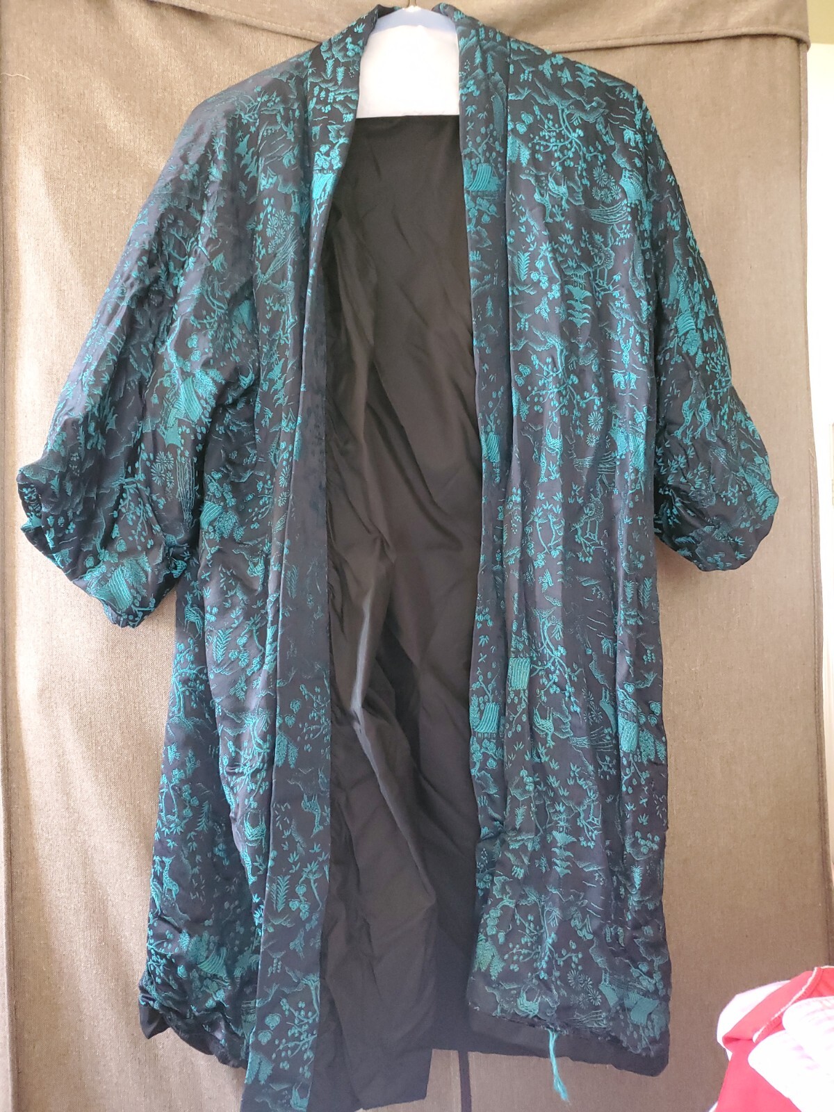 Asian Silk-like Robe Blue Country Scenes One Size Han… - Gem