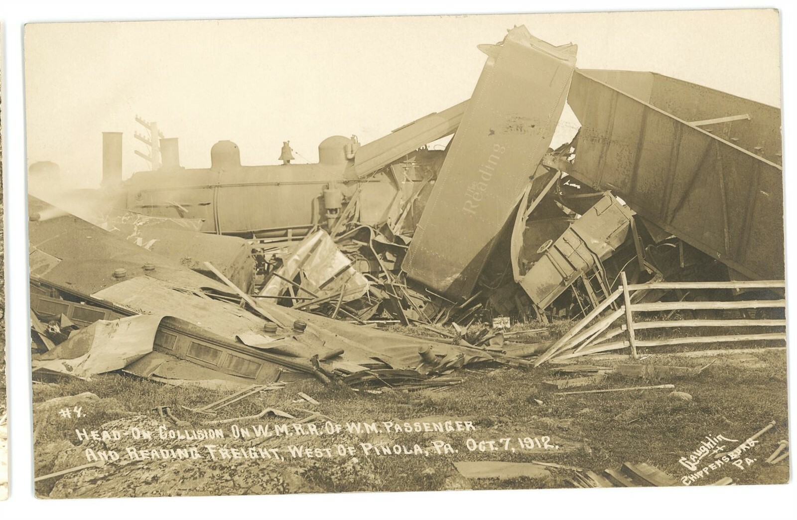 RPPC WMRR Reading Railroad Wreck PINOLA PA Clyde Laughlin Real Photo ...