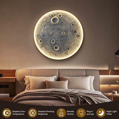 32'' Moon Wall Sconce Plug in Modern LED Dimmable Wall Light with ...