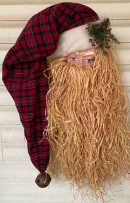 VGT Hand Made Primitive Christmas Santa Head with Straw Beard 35 X 23 ...