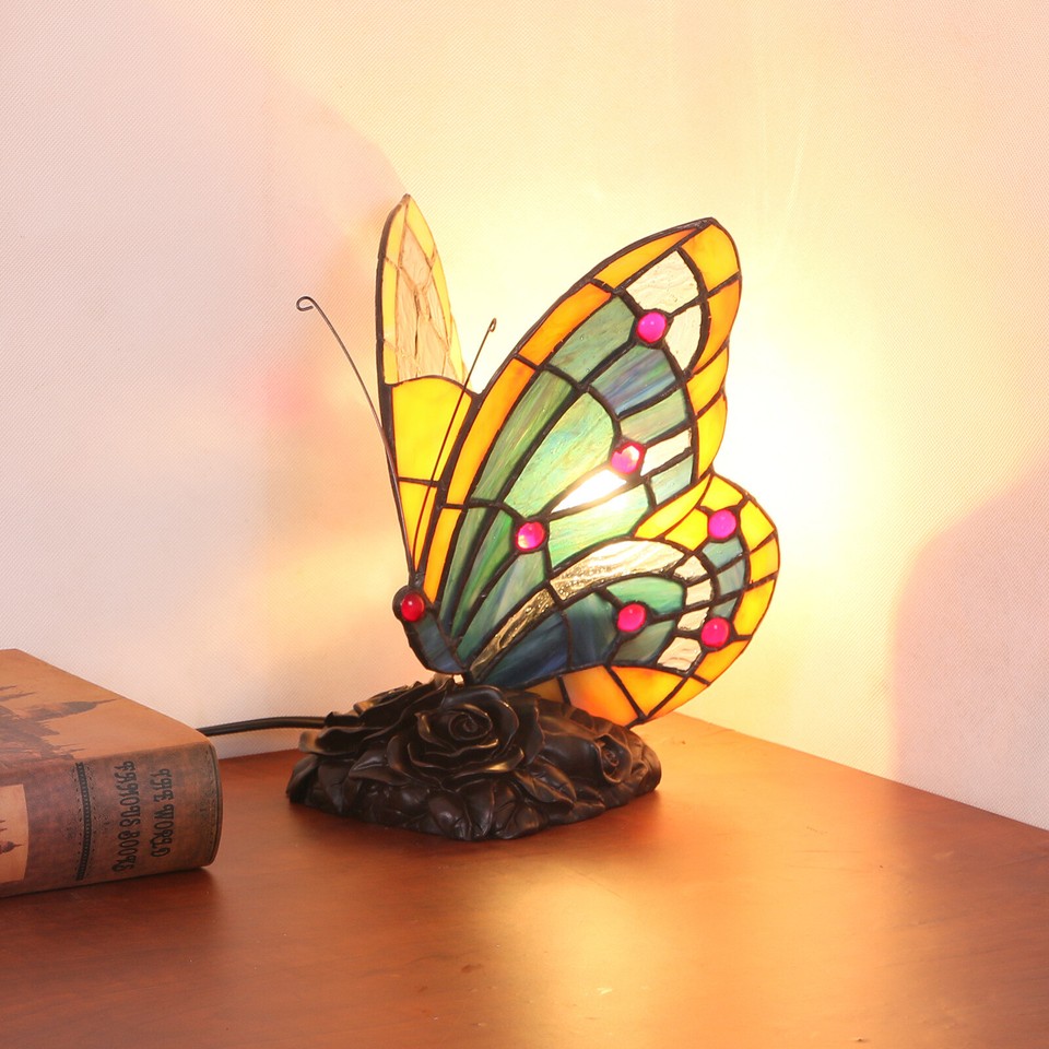 Beautiful Handmade Coloured Glass Butterfly Tiffany Lamp Table Light ...